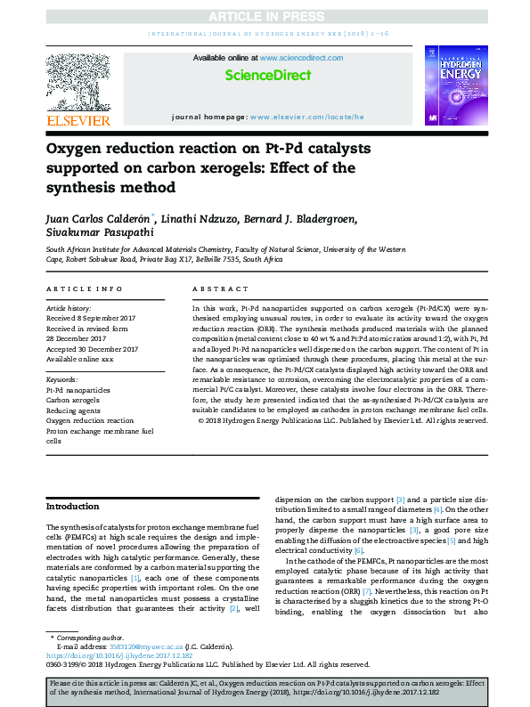 (PDF) Oxygen reduction reaction on Pt-Pd catalysts supported on carbon xerogels: Effect of the ...