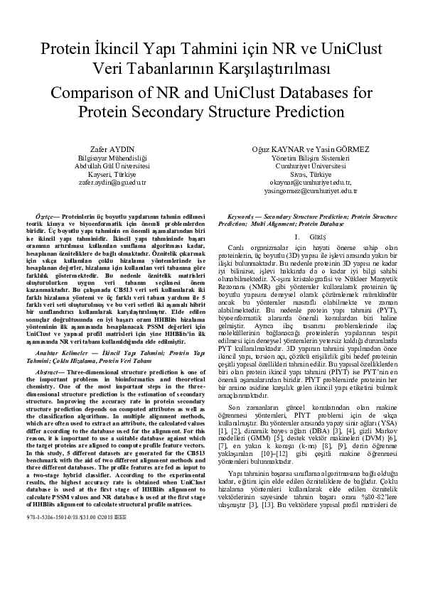 (PDF) Protein İkincil Yapı Tahmini için NR ve UniClust Veri ...