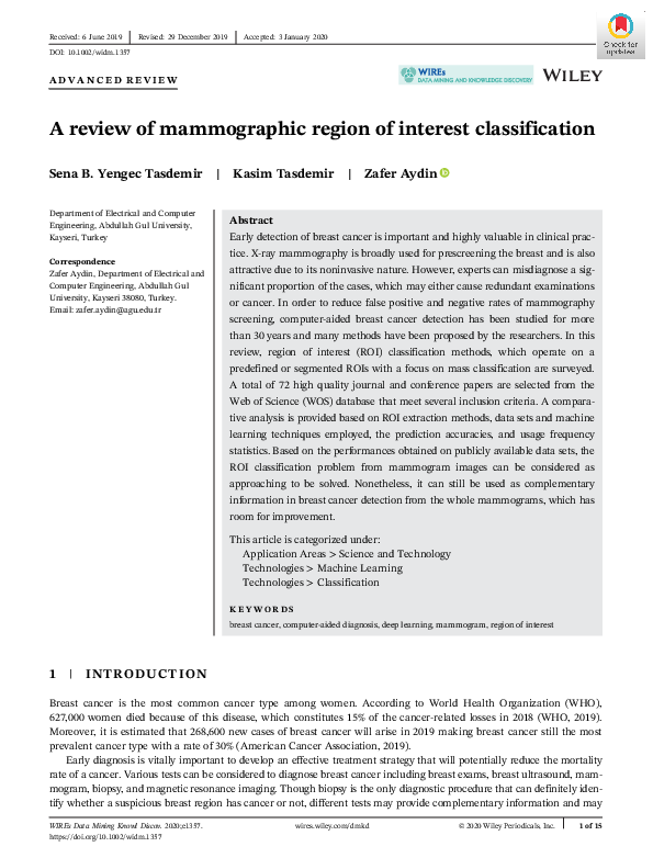 (PDF) A review of mammographic region of interest classification
