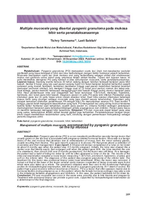 (PDF) Kumpulan mukokel yang ditemukan di balik granuloma piogenik pada ...