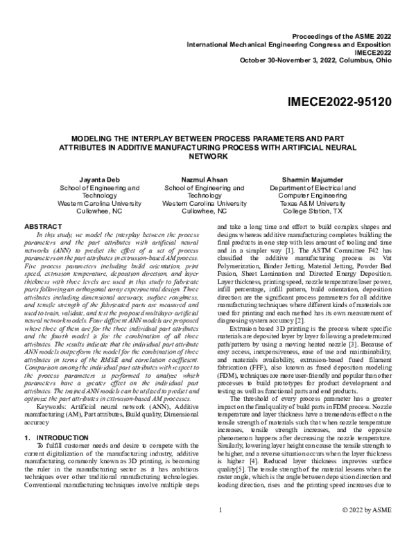 (PDF) MODELING THE INTERPLAY BETWEEN PROCESS PARAMETERS AND PART ... (PDF) MODELING THE INTERPLAY BETWEEN PROCESS PARAMETERS AND PART ...