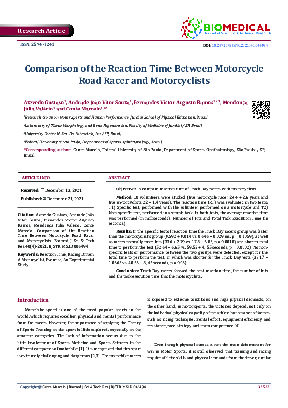 (PDF) Comparison of the Reaction Time Between Motorcycle Road Racer and ...