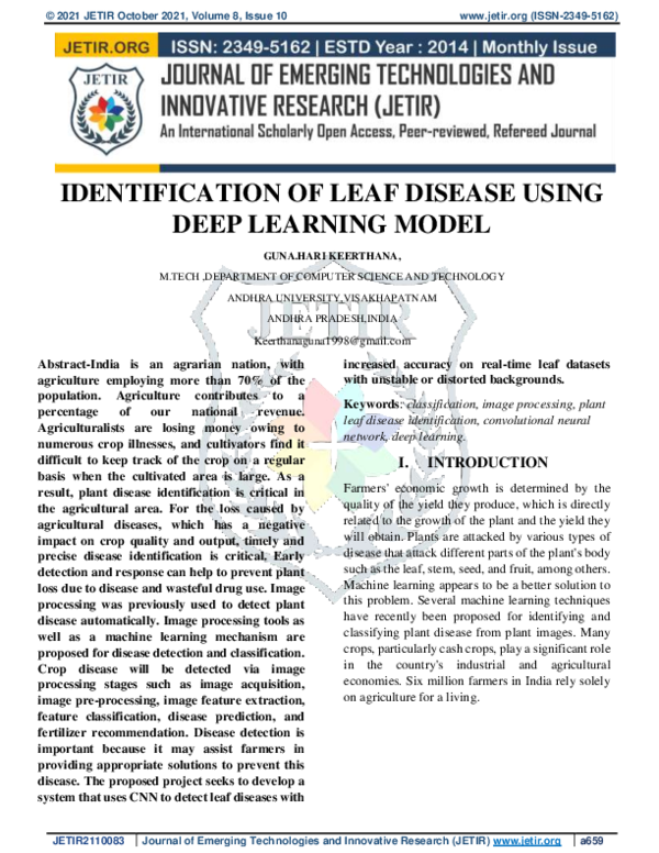 (PDF) Identification of plant leaf diseases using deep learning model