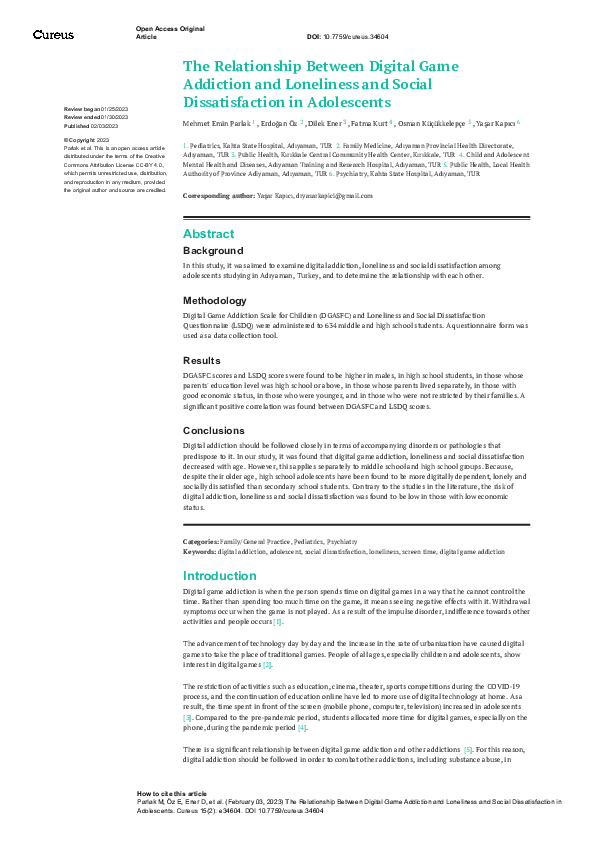 (PDF) The Relationship Between Digital Game Addiction and Loneliness ...