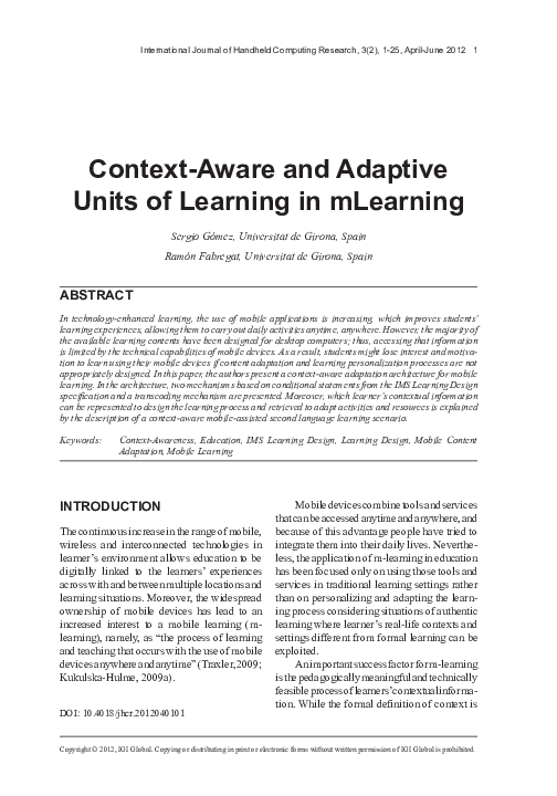 (PDF) Context-Aware and Adaptive Units of Learning in mLearning | Sergio Eduardo Gómez Ardila ...