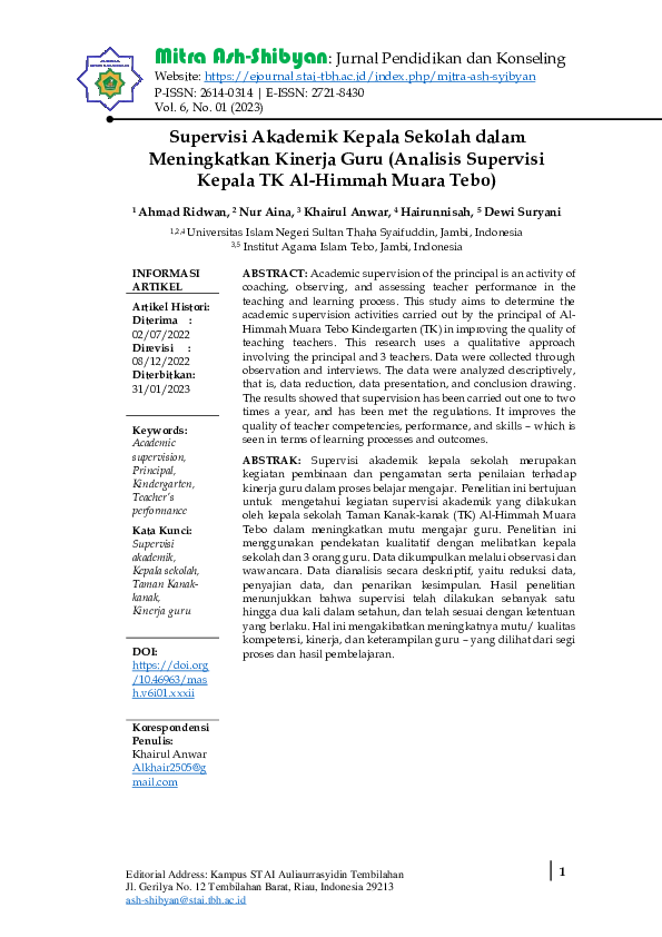 (PDF) Supervisi Akademik Kepala Sekolah dalam Meningkatkan Kinerja Guru ...