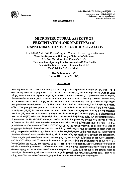 Pdf Microstructural Aspects Of Precipitation And Martensitic Transformation In A Ti Rich Ni Ti