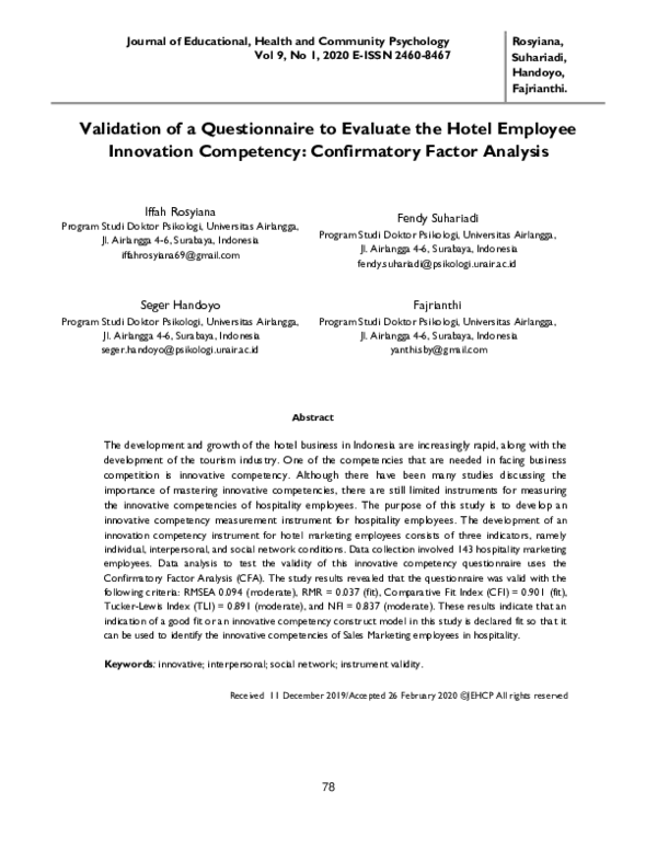 (PDF) Validation of a Questionnaire to Evaluate the Hotel Employee ...