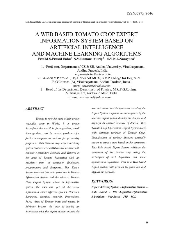 (PDF) A WEB BASED TOMATO CROP EXPERT INFORMATION SYSTEM BASED ON ARTIFICIAL INTELLIGENCE AND ...