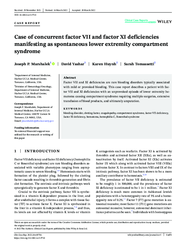 (PDF) Case of concurrent factor VII and factor XI deficiencies ...