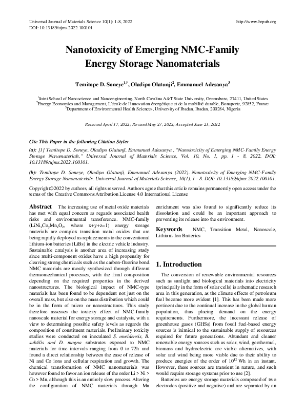 (PDF) Nanotoxicity of Emerging NMC-Family Energy Storage Nanomaterials