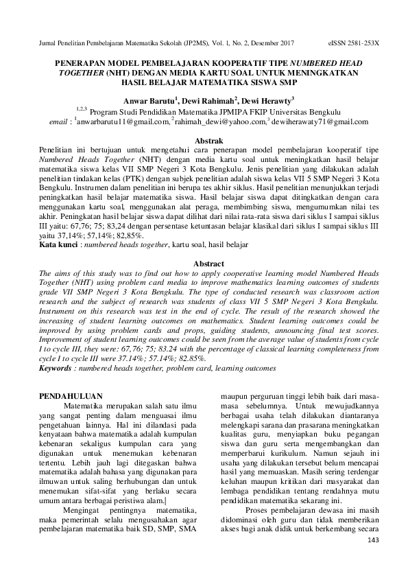 (PDF) Upaya Peningkatan Hasil Belajar Matematika Siswa Kelas VII SMP Negeri 3 Kota Bengkulu ...