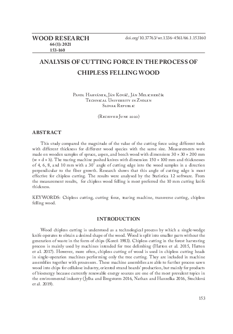 (PDF) Analysis of cutting force in the process of chipless felling wood