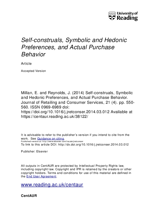 (PDF) Self-construals, symbolic and hedonic preferences, and actual ...