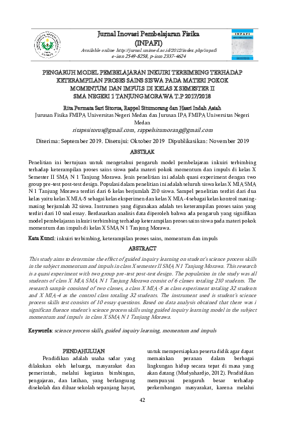(PDF) Pengaruh Model Pembelajaran Inkuiri Terbimbing Terhadap Keterampilan Proses Sains Siswa ...