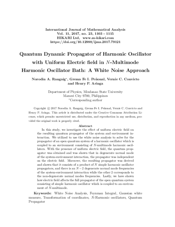 (PDF) Quantum dynamic propagator of harmonic oscillator with uniform electric field in N ...