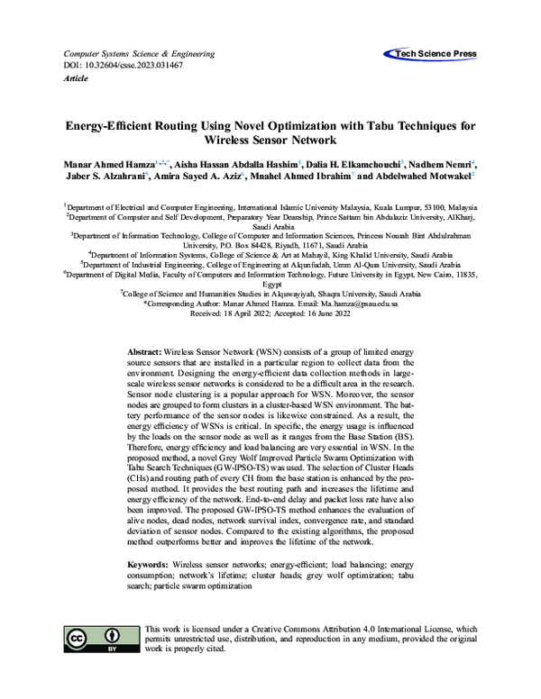 (PDF) Energy-Efficient Routing Using Novel Optimization with Tabu Techniques for Wireless Sensor ...
