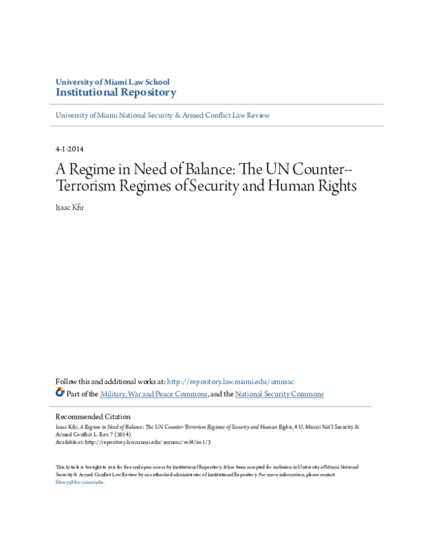 (PDF) A Regime in Need of Balance: The UN Counter-­Terrorism Regimes of ...