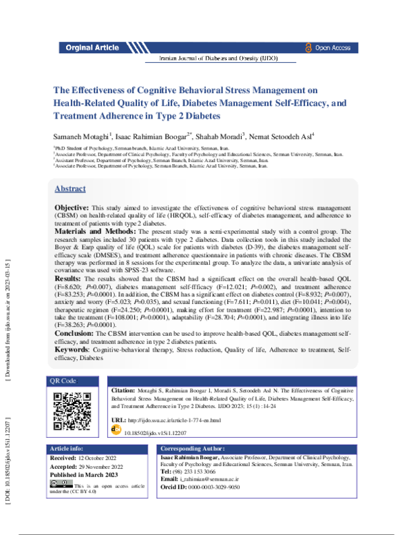 (PDF) The Effectiveness of Cognitive Behavioral Stress Management on Health-Related Quality of ...