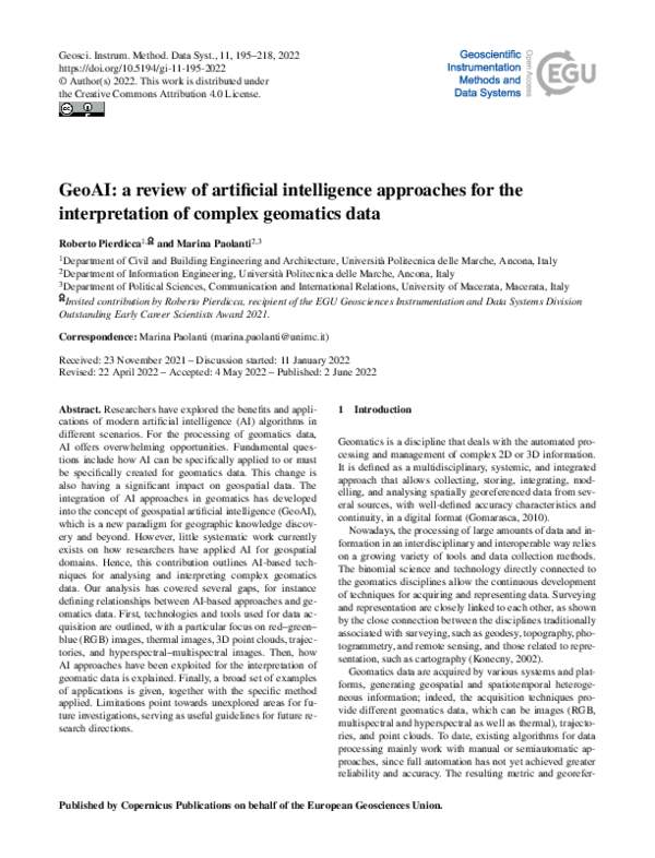 (PDF) GeoAI: a review of Artificial Intelligence approaches for the interpretation of complex ...