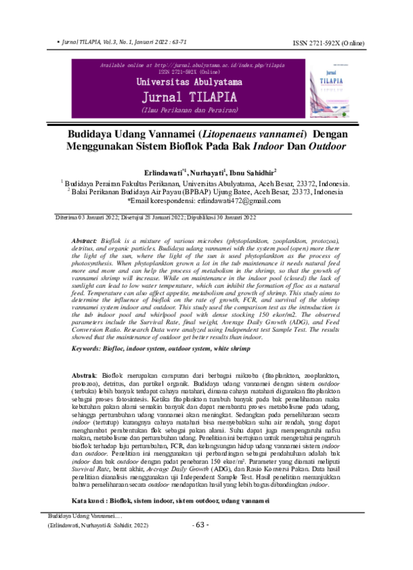 (PDF) Budidaya Udang Vaname (Litopenaeus vannamei) dengan menggunakan ...