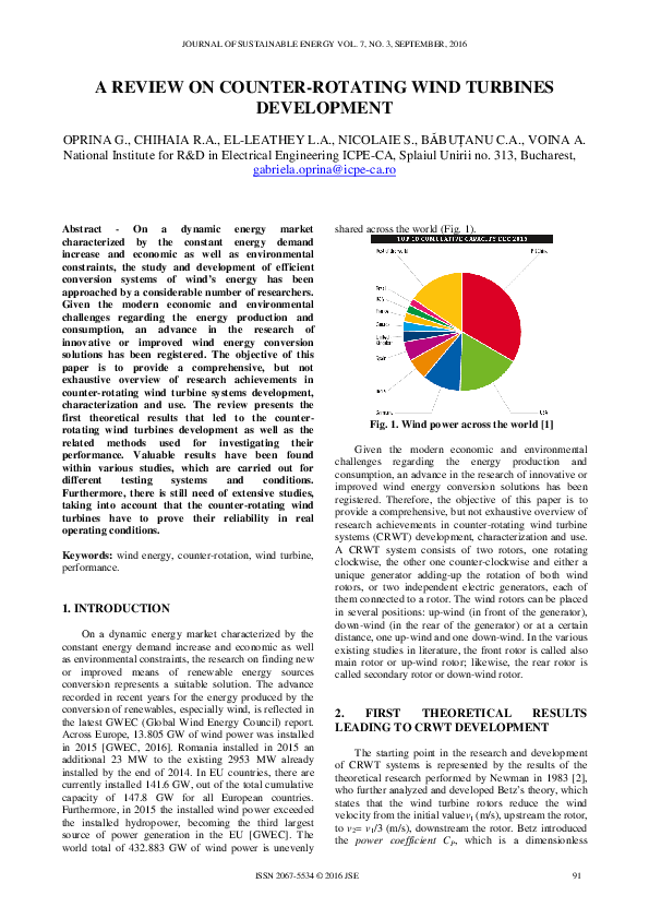 (PDF) A Review on Counter-Rotating Wind Turbines Development