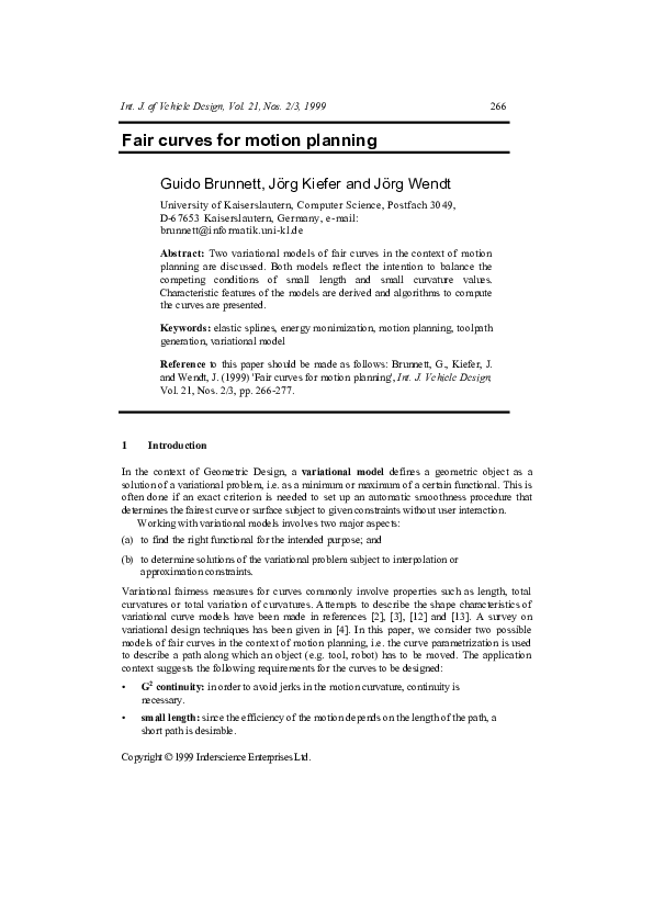 (PDF) Fair curves for motion planning