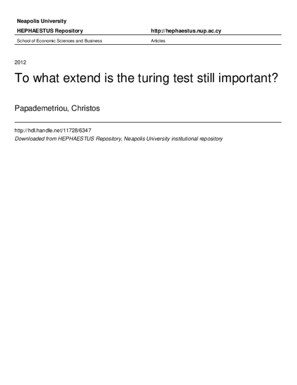(PDF) To What Extend is the Turing Test Still Important?
