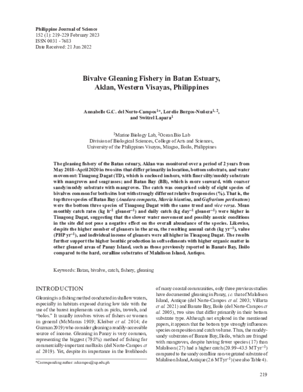 (PDF) Bivalve Gleaning Fishery in Batan Estuary, Aklan, Western Visayas ...