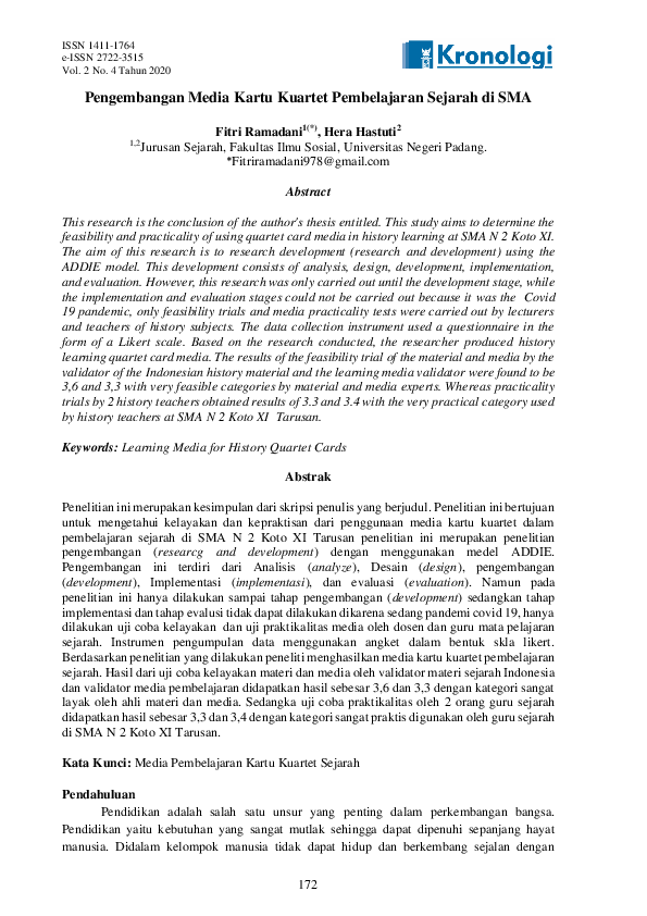 (PDF) Pengembangan Media Kartu Kuartet Pembelajaran Sejarah di SMA | Fitri Ramadani - Academia.edu