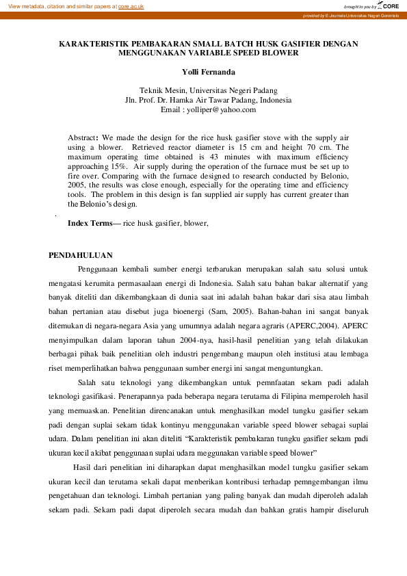 (PDF) Karakteristik Pembakaran Small Batch Husk Gasifier Dengan ...