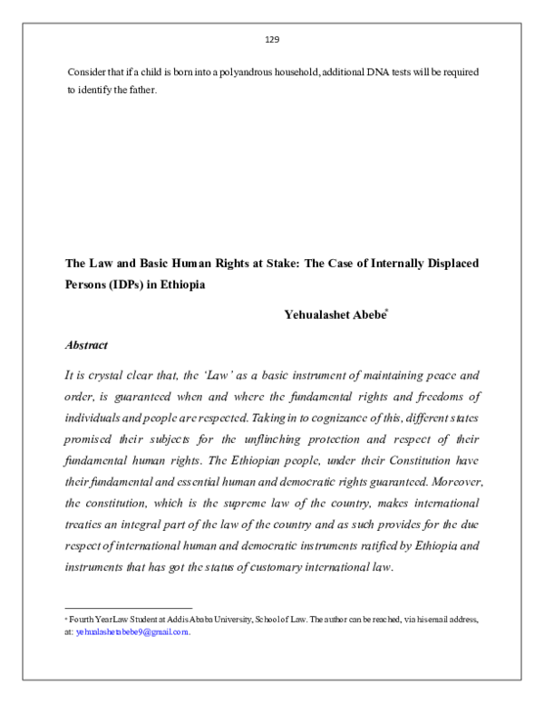 (PDF) The Law and Basic Human Rights at Stake: The Case of Internally ...
