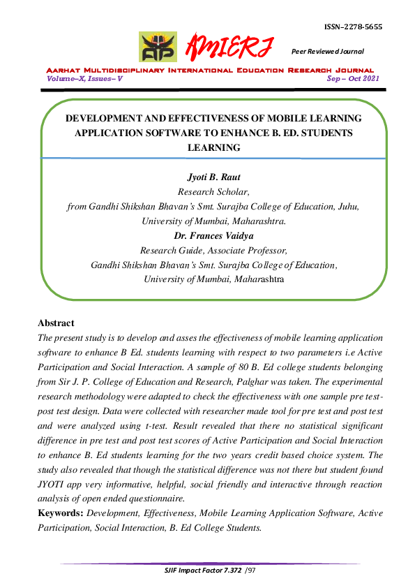 (PDF) Development and Effectiveness of Mobile Learning Application Software to Enhance B. Ed ...