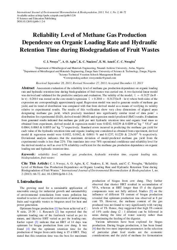 (PDF) Reliability Level of Methane Gas Production Dependence on Organic ...