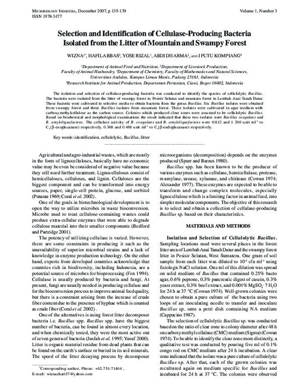 (PDF) Selection and Identification of Cellulase-Producing Bacteria ...