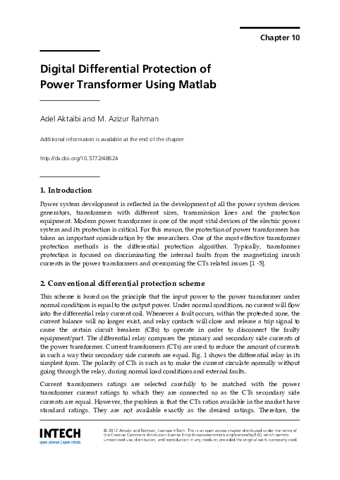 Pdf Digital Differential Protection Of Power Transformer Using Matlab