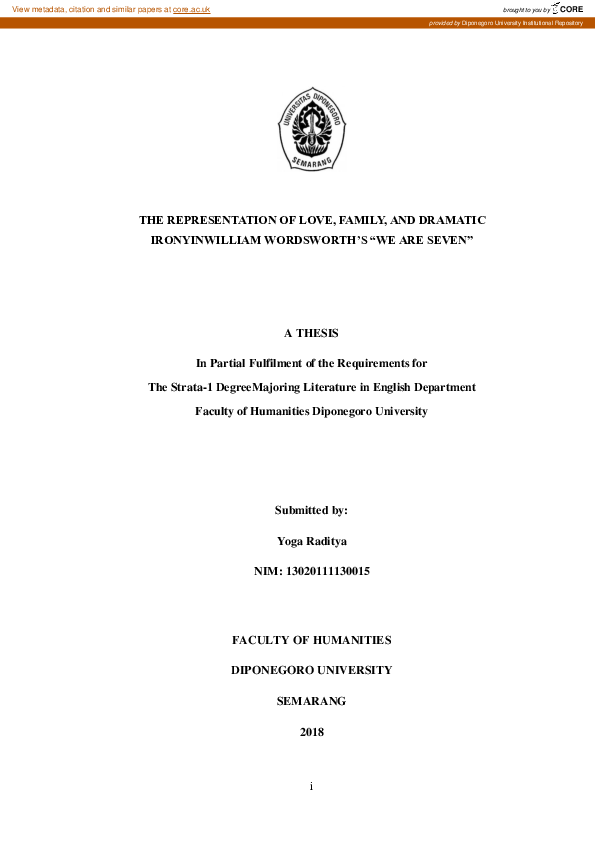 (PDF) The Representation of Love, Family, and Dramatic Ironyinwilliam ...