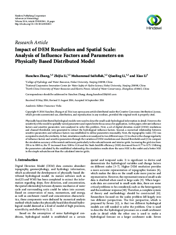 (PDF) Impact of DEM Resolution and Spatial Scale: Analysis of Influence Factors and Parameters ...