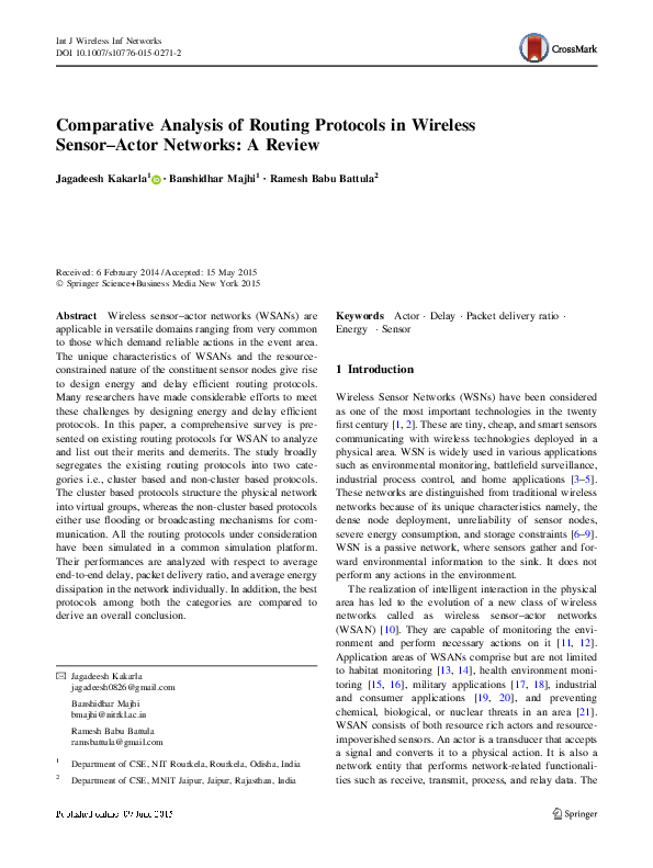 Pdf Comparative Analysis Of Routing Protocols In Wireless Sensor Actor Networks A Review
