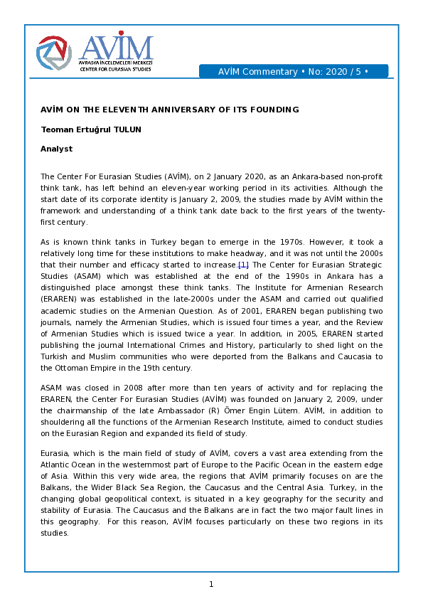 (PDF) AVİM On The Eleventh Anniversary Of Its Founding