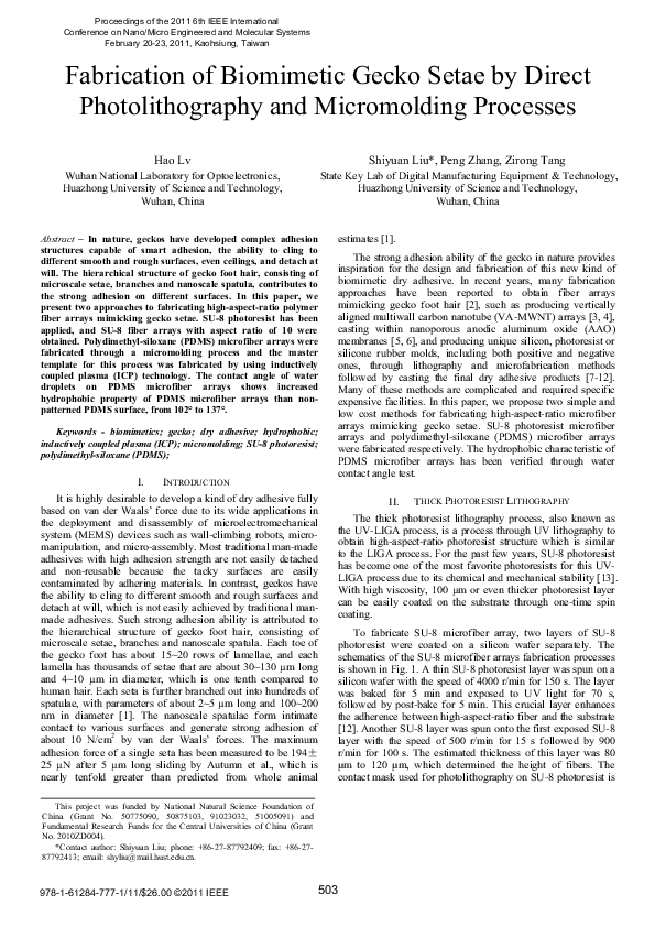 (PDF) Fabrication of biomimetic gecko setae by direct photolithography ...