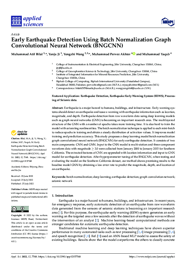 Pdf Early Earthquake Detection Using Batch Normalization Graph Convolutional Neural Network