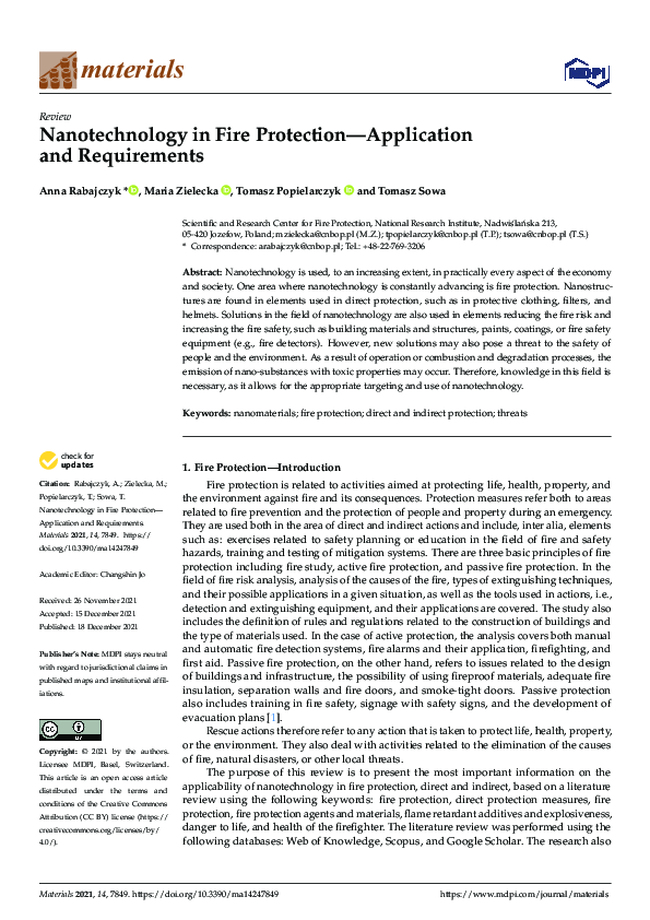 (PDF) Nanotechnology in Fire Protection—Application and Requirements