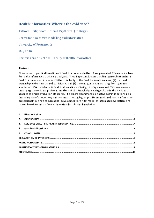 (PDF) Health informatics: where’s the evidence?
