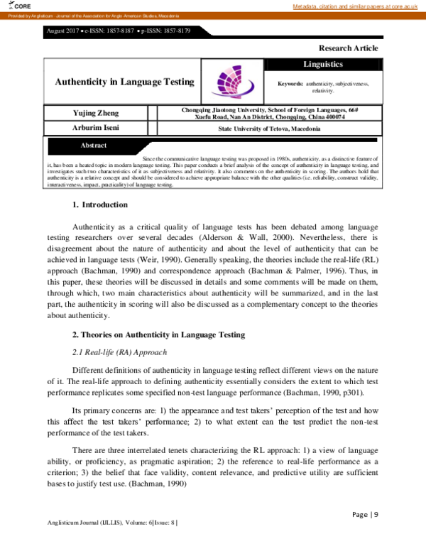 (PDF) Authenticity in Language Testing