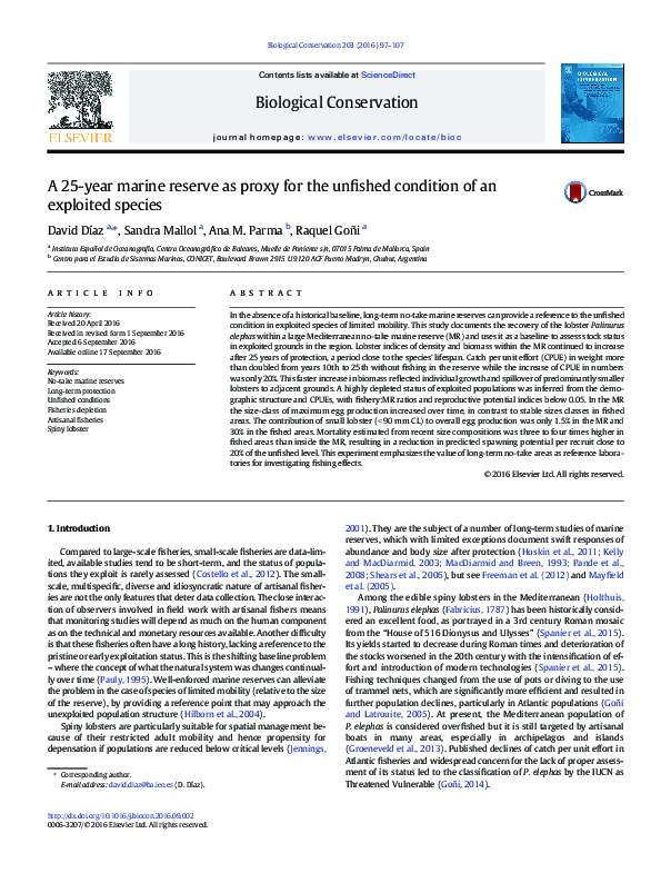 (PDF) A 25-year marine reserve as proxy for the unfished condition of ...
