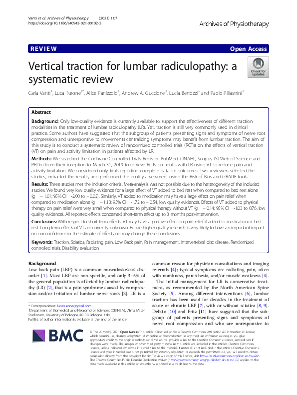 (PDF) Vertical traction for lumbar radiculopathy: a systematic review