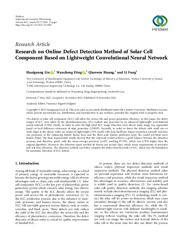 (PDF) Research on Online Defect Detection Method of Solar Cell ...