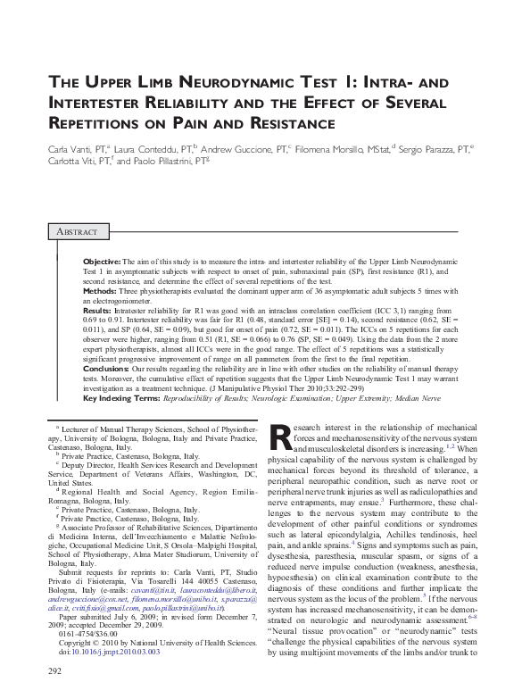 (PDF) The Upper Limb Neurodynamic Test 1: Intra- and Intertester ...