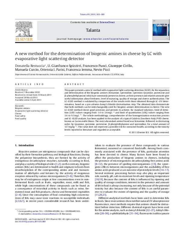Pdf A New Method For The Determination Of Biogenic Amines In Cheese By Lc With Evaporative